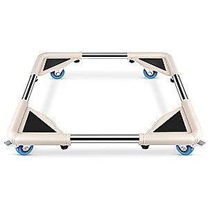 SPACECARE Mini Fridge Stand Furniture Dolly Mobile Roller with 4 Locking Wheels-Base Adjustable Refrigerator Washing Machine Stand Moving Cart- Appliance Dolly Cart Roller Pedestal -Off White