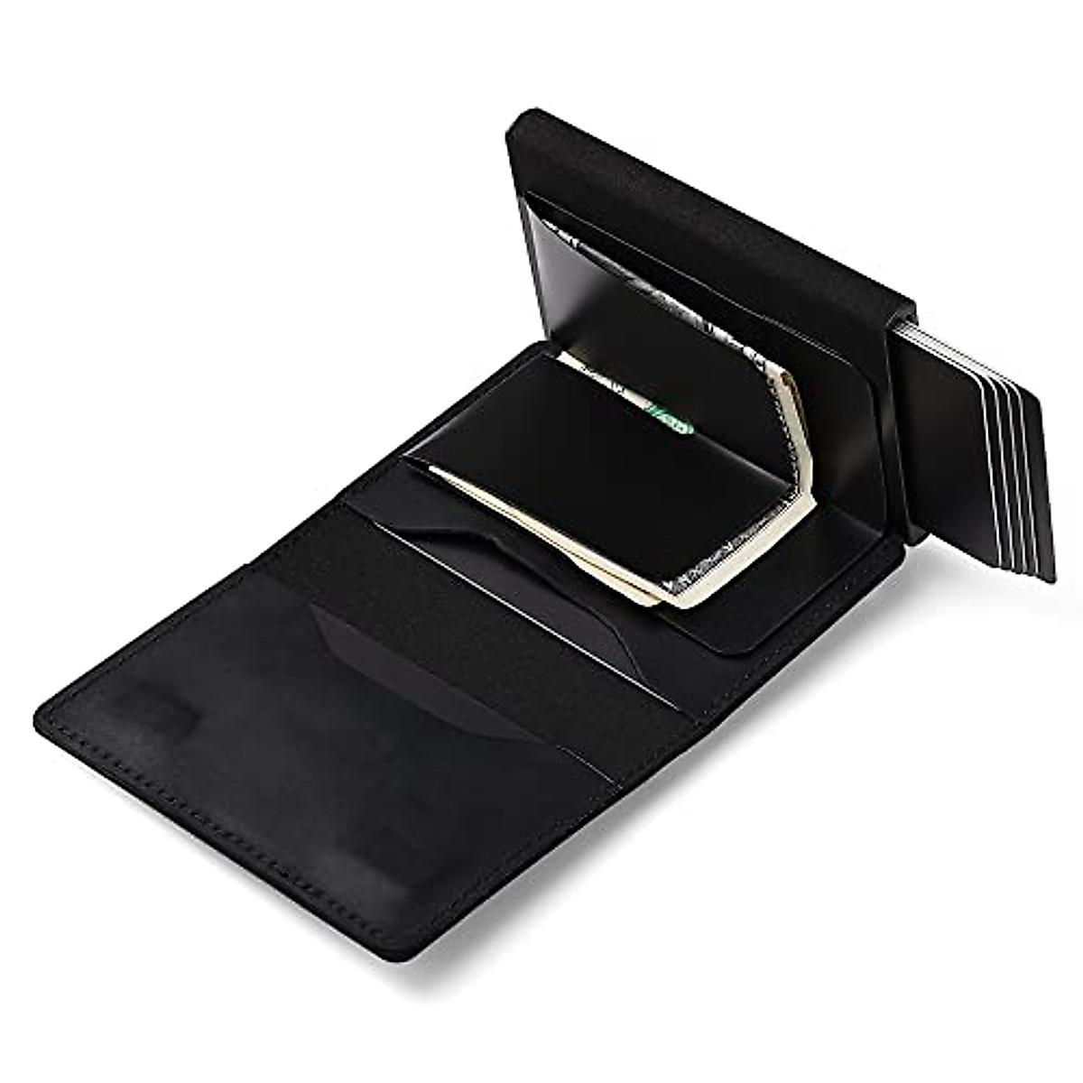 Kanley Airtag Leather Wallet with Tracker Holder Smart Wallet for Men with Tracking Case – Smart Wallet with Card Holder Slots and Money Clip – Christmas, Father’s Day, Birthday (Black)
