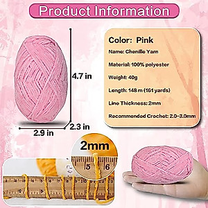 3 PCS 120g Soft Chenille Yarn Velvet Yarn for Crocheting,Fluffy Yarn for Knitting and Croche DIY Craft,Warm Yarn for Bag Hat Scarve Clothe Gloves Slippers Doll(Pink)