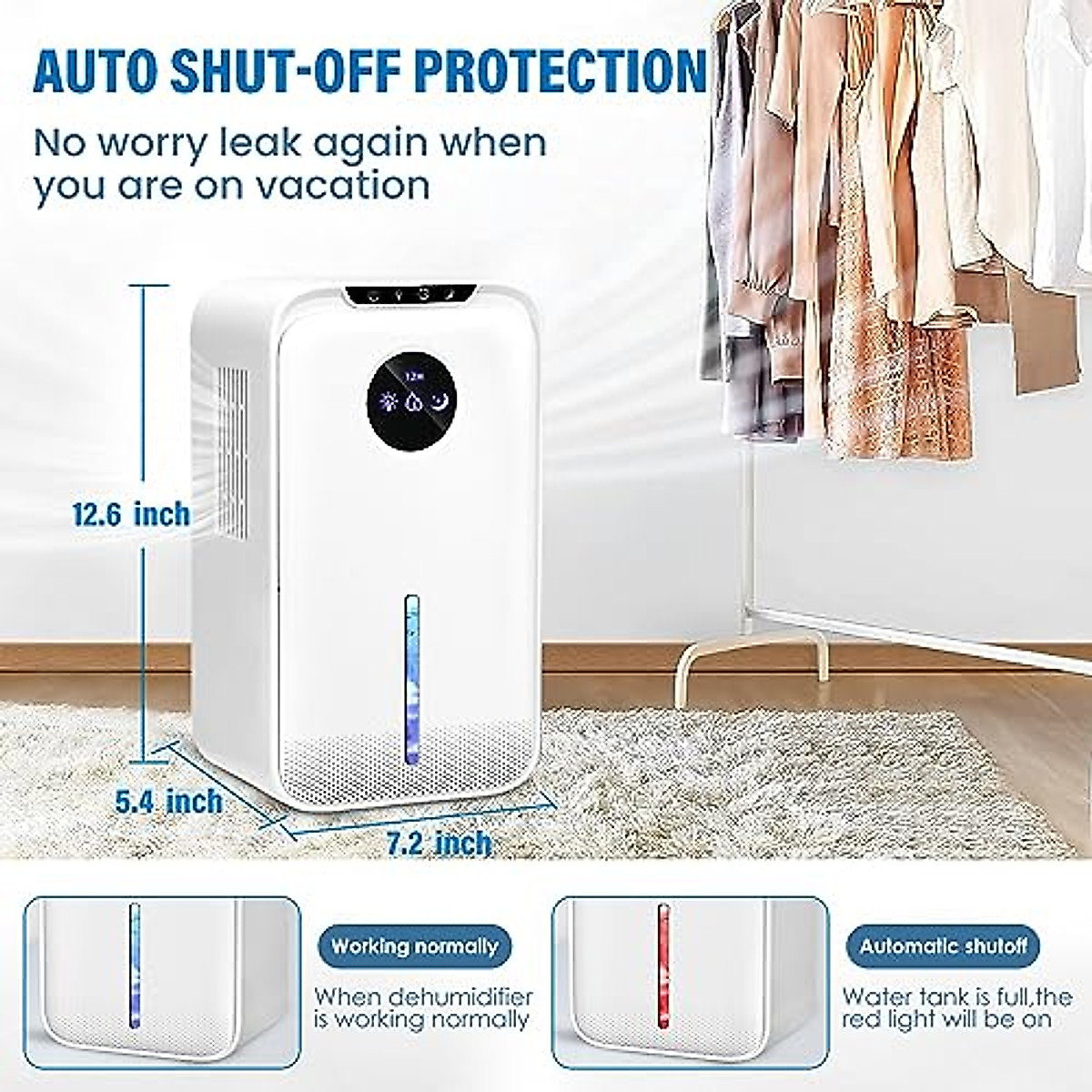 Dehumidifiers for Home Room Basement,88oz Dehumidifier With Drain Hose for Bathroom Bedroom Closet RV Camper (800Sq.ft)