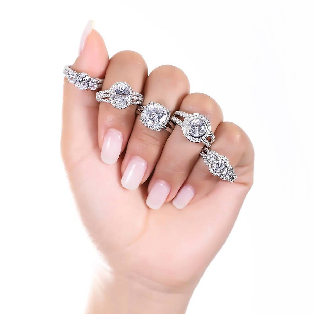 BERRICLE Sterling Silver 3-Stone Wedding Engagement Rings Round Cubic Zirconia CZ Split Shank Ring for Women, Rhodium Plated Size 8