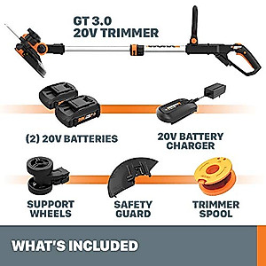 Worx WG163 GT 3.0 20V PowerShare 12" Cordless String Trimmer & Edger (2 Batteries & Charger Included)