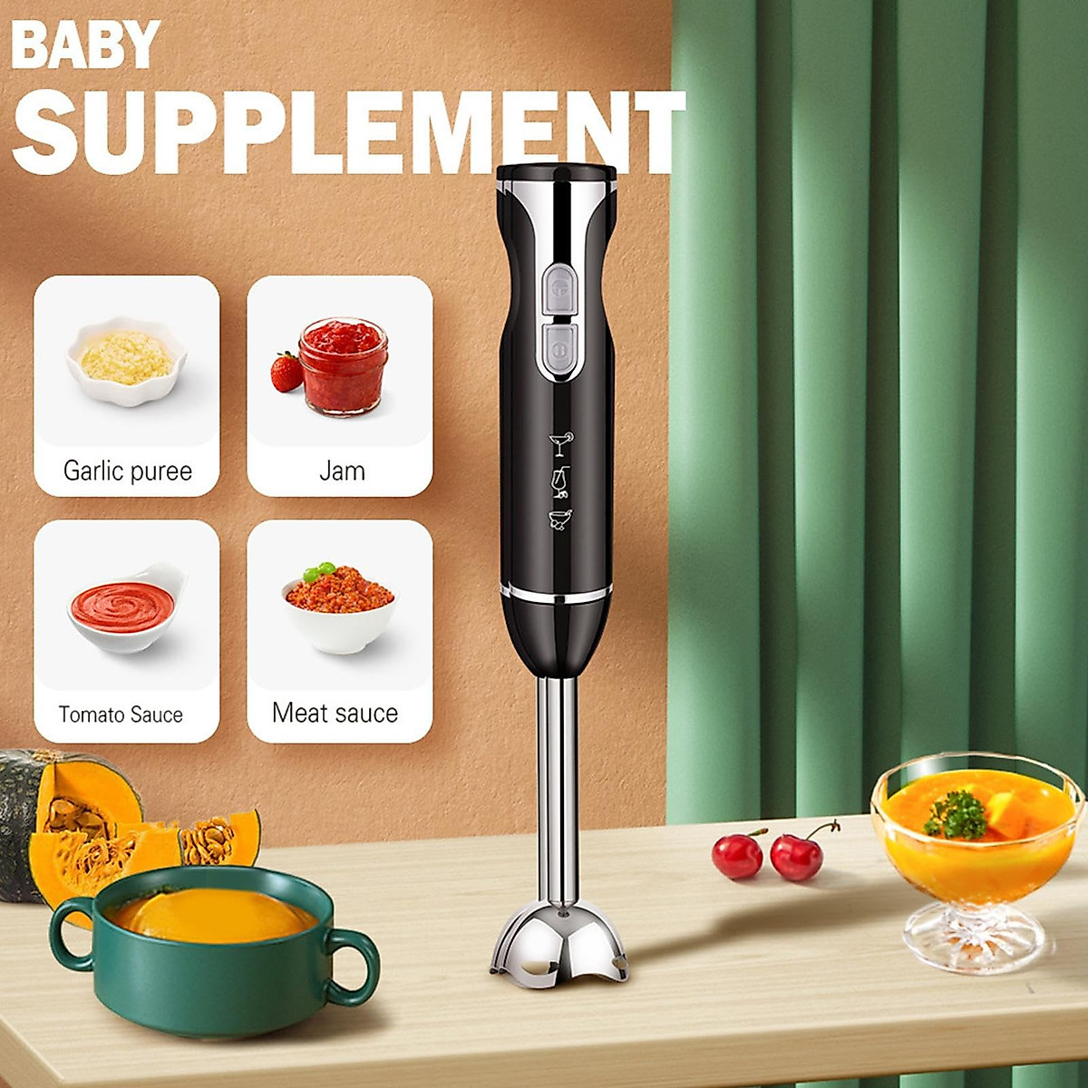 Handheld Blender, Multi Purpose Immersion Blender, Portable Easy Control Grip Stick Mixer, Electric Handheld Mixer, Cordless Handheld Blender, Stick Blender Smoothies, Puree Baby Food & Soup