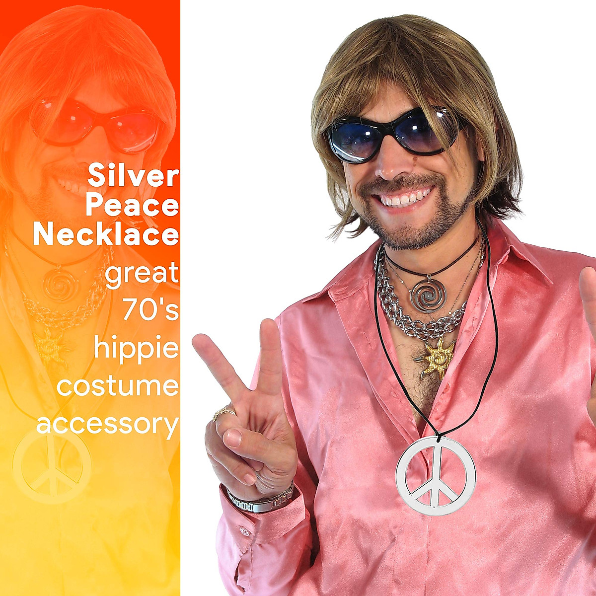 Skeleteen Silver Peace Sign Pendant - 1960s 1970s Hippie Party Accessories Necklace - 1 Piece