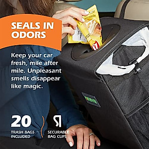 Drive Auto Car Trash Can - Collapsible, Leakproof Garbage Bin with 20 Trash Bags and Adjustable Strap - Car & Truck Accessories for Men and Women - Black, Large