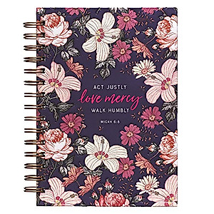 Christian Art Gifts Journal w/Scripture Love Mercy Walk Humbly Micah 6:8 Bible Verse Navy Floral 192 Ruled Pages, Large Hardcover Notebook, Wire Bound