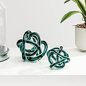 Torre & Tagus Orbit Glass Décor Ball - Abstract Teal Glass Knot for Home Decor on Decorative Books, Modern Room Decor & Office Art Sculpture as Bedroom Decor, Entryway Decor, Shelf Decor, 3" Diameter