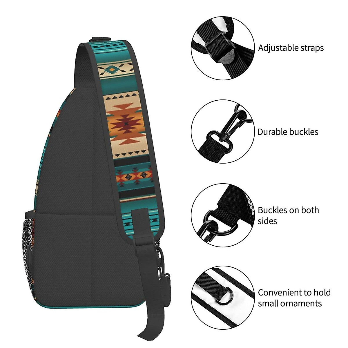 QISENTIS Aztec Ethnic Pattern Design Sling Bag Crossbody Backpack Indiana Western Southwest Native American Turquoise Stripe Travel Hiking Daypack Navajo Print Chest Shoulder Bag