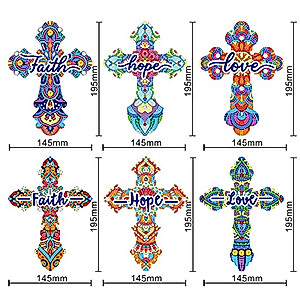 6pcs Cross Diamond Painting Bookmarks with Tassel Crystal Acrylic Diamond Art Bookmarks Rhinestone Diamond Drawing Bookmarks for Adults Kids Home Office School Gift Graduation Birthday Reading Faith