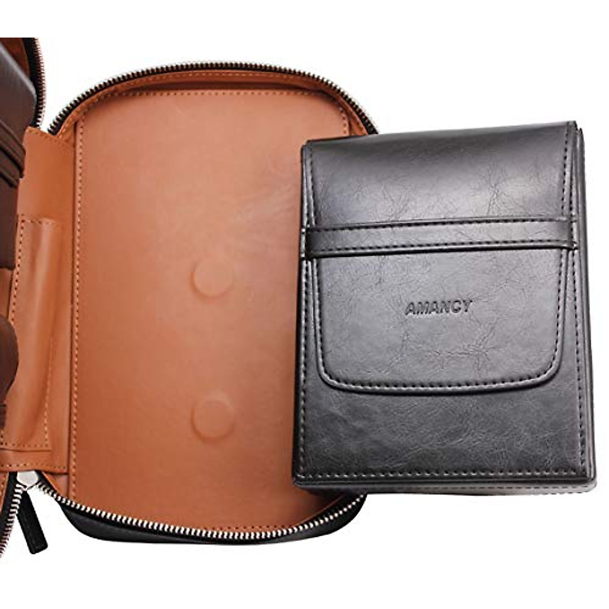 AMANCY Luxury Black Leather 5 Holder Cigar Humidor Case,Elegant Cigar Bag Pouch with Several Inner Accessory Pockets, Specialized Cigar Cutter and Lighter Contained