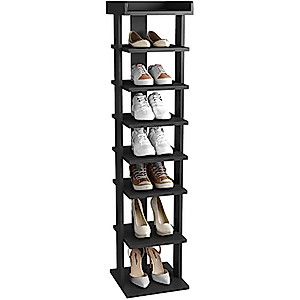 HOMEFORT 7-Tier Wood Shoe Rack, Entryway Shoe Tower,Vertical Shoe Organizer, Wooden Shoe Storage Stand(Black)