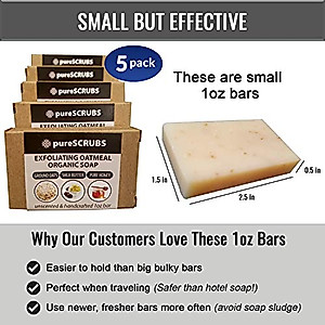 pureSCRUBS Exfoliating Oatmeal Organic Bar Soaps, Made with Finely Ground Oats, Shea Butter & Pure Honey, Unscented & Handcrafted - Small 1oz Bar (5 pack)