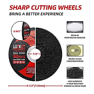 LUCKUT Cut-Off Wheels Cutting Wheel Disc 4-1/2"x3/64''x7/8'' Thin Metal Stainless Steel Cutting Cut Off Disc Blades Grinding Wheel for Angle Grinders 25-Pack