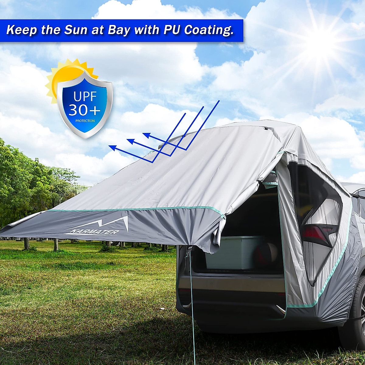 M KARMATER SUV Tailgate Tent with Three Sides Awning Shade & Transmittance Mosquito Net, Hatchback Camping Sunproof Car Tent, Universal SUV Windproof Car Camping Gear Tent Outdoor Travel.