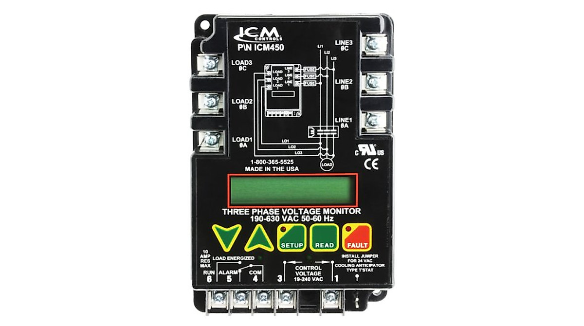 ICM Controls ICM450 3-Phase Monitor with Fault Memory & LCD Diagnostics