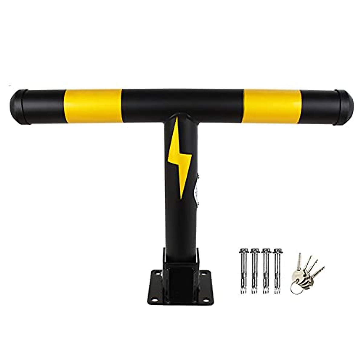Car Parking Space Lock Bollard Yellow & Red, T Shape,Foldable Heavy Duty Steel Parking Barrier,Manual Locking Safety Barrier Lane Interceptor (Black) ()