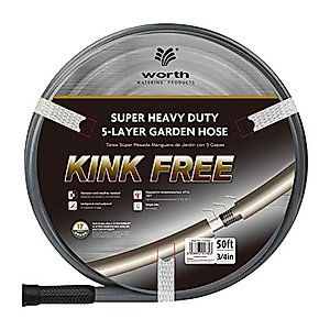 Worth Garden Long Garden Hose 3/4 in. X 50ft. NO KINK,No Leak,HEAVY DUTY Durable PVC Water Hose with Solid Brass and Male to Female Fittings,Household and Commercial,Grey,12 YEARS WARRANTY,H065D04