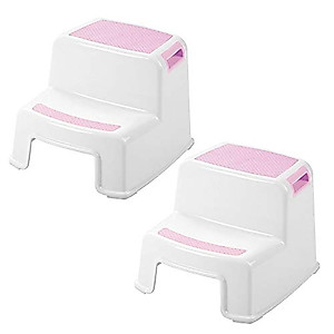 2 Step Stool for Kids(2 Pack,Pink) - Toddler Step Stools for Toilet Potty Training, Bathroom and Kitchen - Slip Resistant Soft Grip for Safety, Stackable