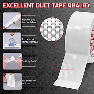 White Duct Tape Heavy Duty Waterproof, Strong Adhesive Duct Tape Bulk for Indoor Outdoor Use, 60 Yards x 2 Inch Total, Multi Purpose Home Repair, Flexible, No Residue and Tear by Hand