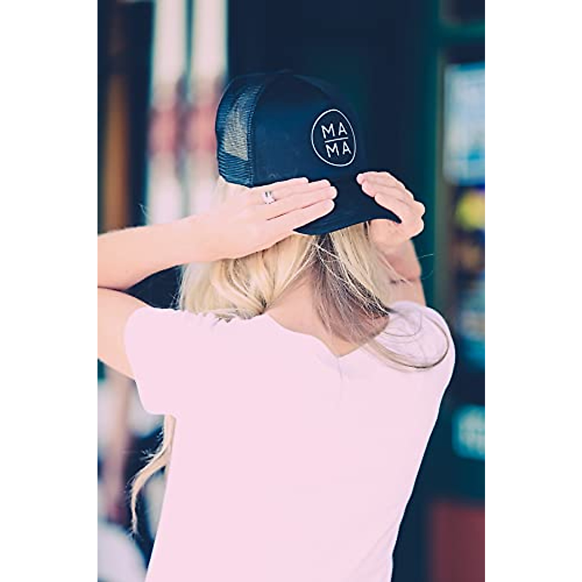 The Original Circle Mama Trucker Hat, Adjustable Snapback, Mom Hat, Mother's Day Birthday Gift (Mama Hat) Black