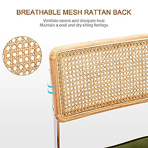 Zesthouse Modern Counter Height Stools, 24'' Natural Rattan Barstools Set of 2, Velvet Kitchen High Chairs with Backs, Mid Century Cantilevered Design Counter Chairs Island Stools, Green