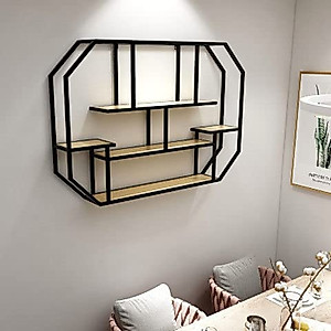 FBJFD Living Room Wall-Mounted Solid Wood Round Shelf Wall Decorative Wall Shelf Creative Bookshelf Wall Wall Placed Artwork (Black,Style 2 Diameter 31.5 Inch)