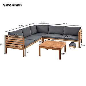 Outdoor Patio Furniture Sofa Set, 4 Piece Outdoor Conversation Sofa Set Wooden Sectional Sofa Set with Seat Cushions and Wooden Coffee Table, Cushioned Sofa Set for Outdoor Indoor