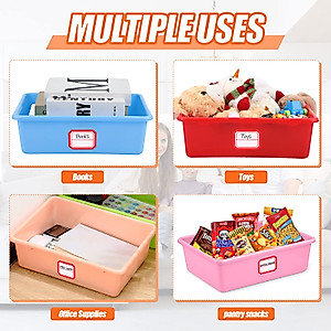 Wettarn 12 Pcs Plastic Cubby Bins 15.35 x 11.42 x 4.72 Inches Stackable Organizer Storage Cubbies Labels for Classroom School Nursery Playroom Home Office Storage Bins Cubby Bins