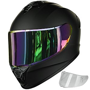 Auboa Motorcycle Helmets for Adult Men Women, Full Face Lightweight Street Bike Racing DOT Helmet with Extra Clear Visor Model AU-T801 Matte Black, 2X-Large