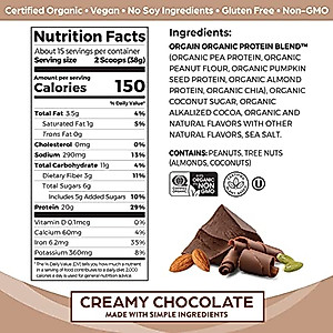 Orgain Simple Organic Vegan Protein Powder, Chocolate - 20g of Plant Based, Made with Fewer Ingredients and Without Dairy, Gluten and Stevia, Kosher, Non-GMO, 1.25 Lb (Packaging May Vary)