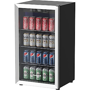Honeywell Beverage Refrigerator and Cooler, 115 Can Mini Fridge with Glass Door for Soda Beer or Wine for Office or Bar with Adjustable Removable Shelving