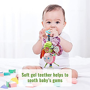Funsland Baby Stroller Toy and Car Seat Toy for Infant with Teether Hanging Rattle Toys Clip on Stroller Toy Soft Plush Baby Toys for Boys and Girls 3-12 Months