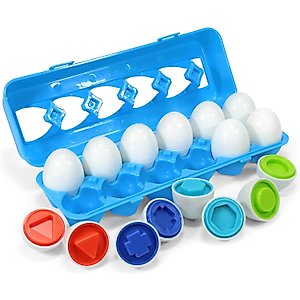 Kidzlane Sorting and Matching Educational Egg Toy - Teach Colors, Shapes and Fine Motor Skills - 12 Sturdy Eggs in Plastic Carton - 100% Toddler and Child Safe 18M+