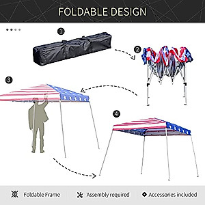 Outsunny 10' x 10' Pop Up Canopy Instant Event Tent with American Flag Roof, Slanted Legs, Easy Height Adjustable for Wedding Party for Patio Backyard Garden