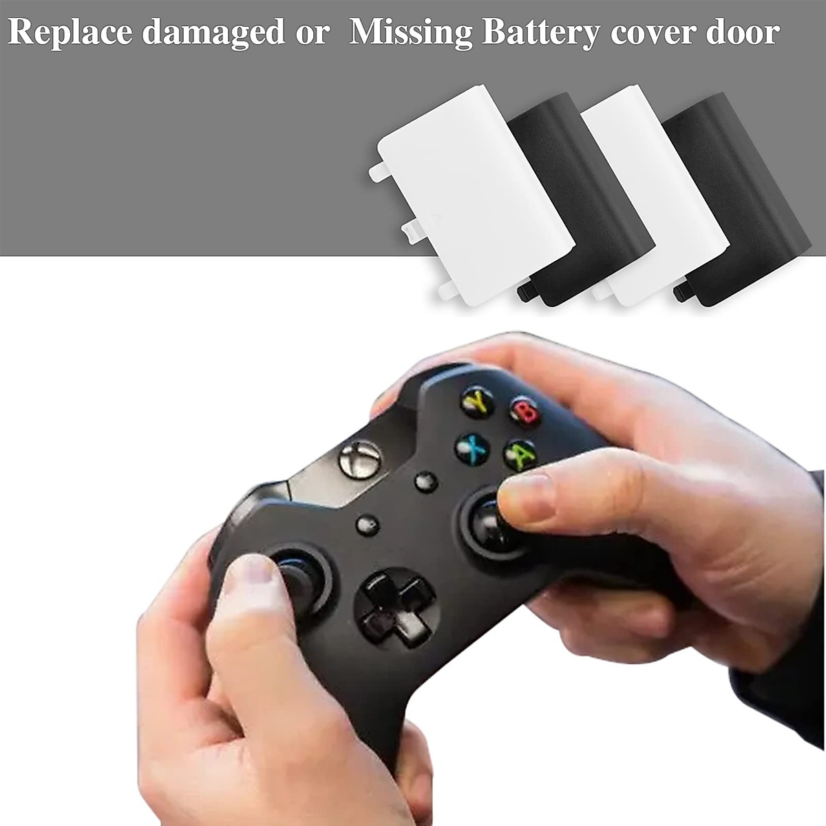 4 Pack Replacement Battery Cover Door Compatible with Xbox One, One S, One X Controller, Battery Back Shell Repair Part Compatible with Xbox Wireless Controller (Black, White)