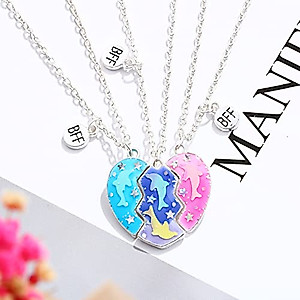 DOYYCA Friendship Necklace Best Friend Necklace for 3 Girls Magnetic Matching Heart Pendant BFF Necklaces for Sister (Dolphin Heart)
