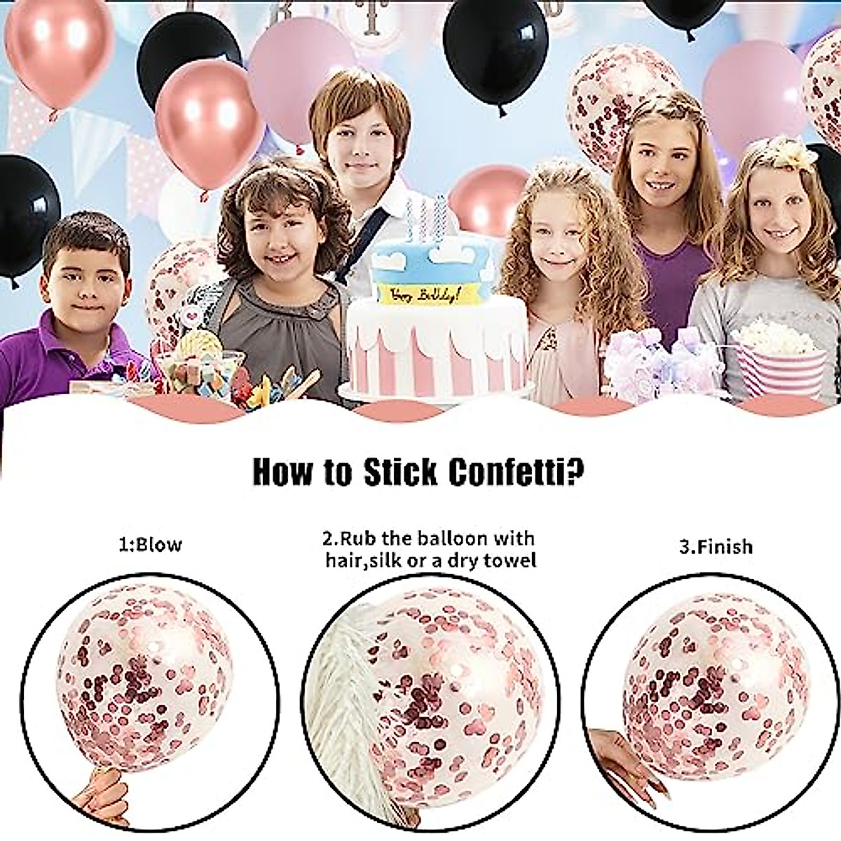 Light Pink and Black Balloons, 55 Pcs Black and Pink Balloons Set with Rose Gold Confetti Metallic Rose Gold Balloons, 12 Inch Pastel Pink Baby Pink Balloons for Girl Birthday Party Wedding Decoration