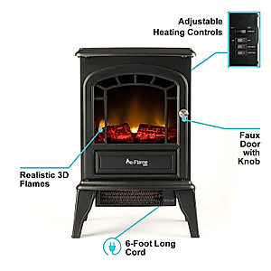 e-Flame USA Aspen Freestanding Electric Fireplace Stove - 3-D Log and Fire Effect (Black)