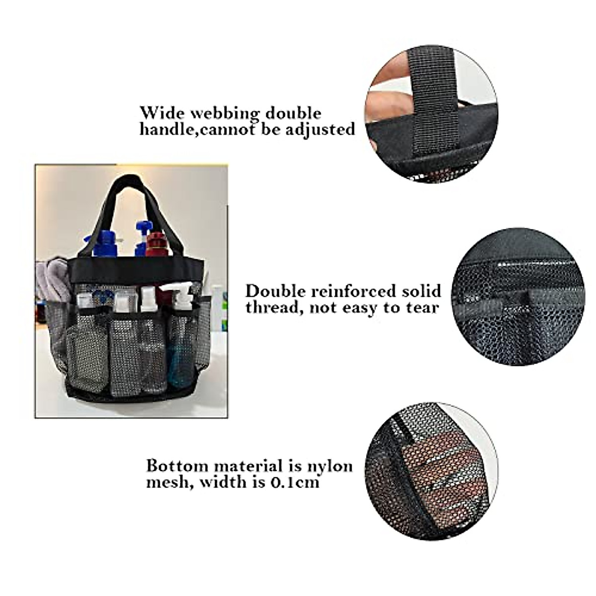 JOYISEN Mesh Shower Caddy with 8 Storage Pockets Hanging Shower Tote Bag for Home Gym Travel Dorm Bathroom Washing Bag Case with Handle