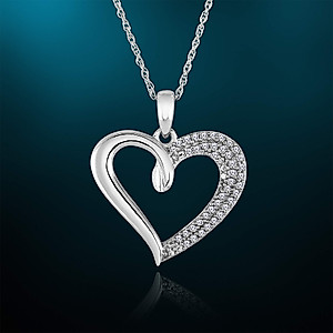 NATALIA DRAKE Double Row 1/4 Cttw Diamond Heart Necklace for Women in Rhodium Plated 925 Sterling Silver Color H-I/Clarity I1-I2