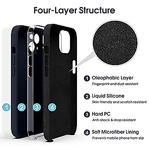 Supdeal Liquid Silicone Case for iPhone 13 Mini - [Camera All-Round Protection] [Soft Microfiber Lining Anti-Scratch] 4 Layer Full Covered Shockproof Gel Rubber Phone Case Cover, 5.4", Black