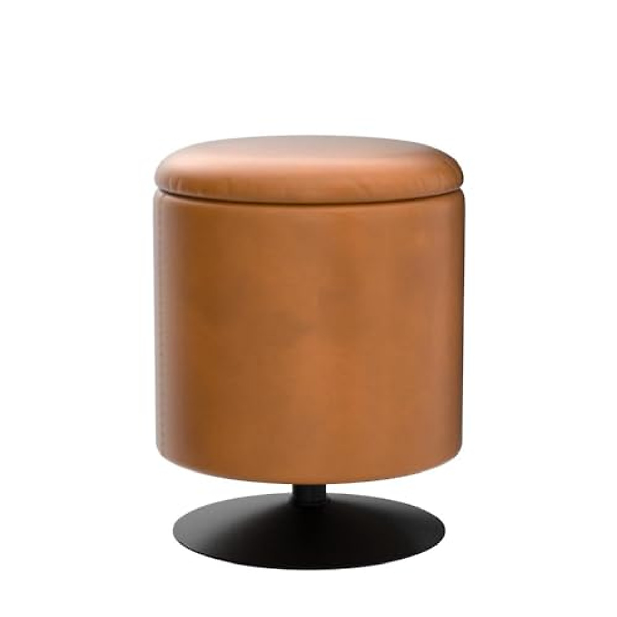 HeuGah Storage Ottoman with Storage for Living Room,Faux Leather Round Ottoman Coffee Table and Ottoman Foot Rest with Metal Rotatable Chassis (Brown)