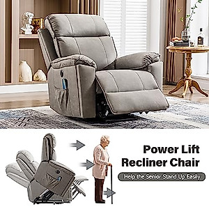 Phoenix Home Large Power Lift Chair with Massage and Heat for Elderly Recliner, Brown