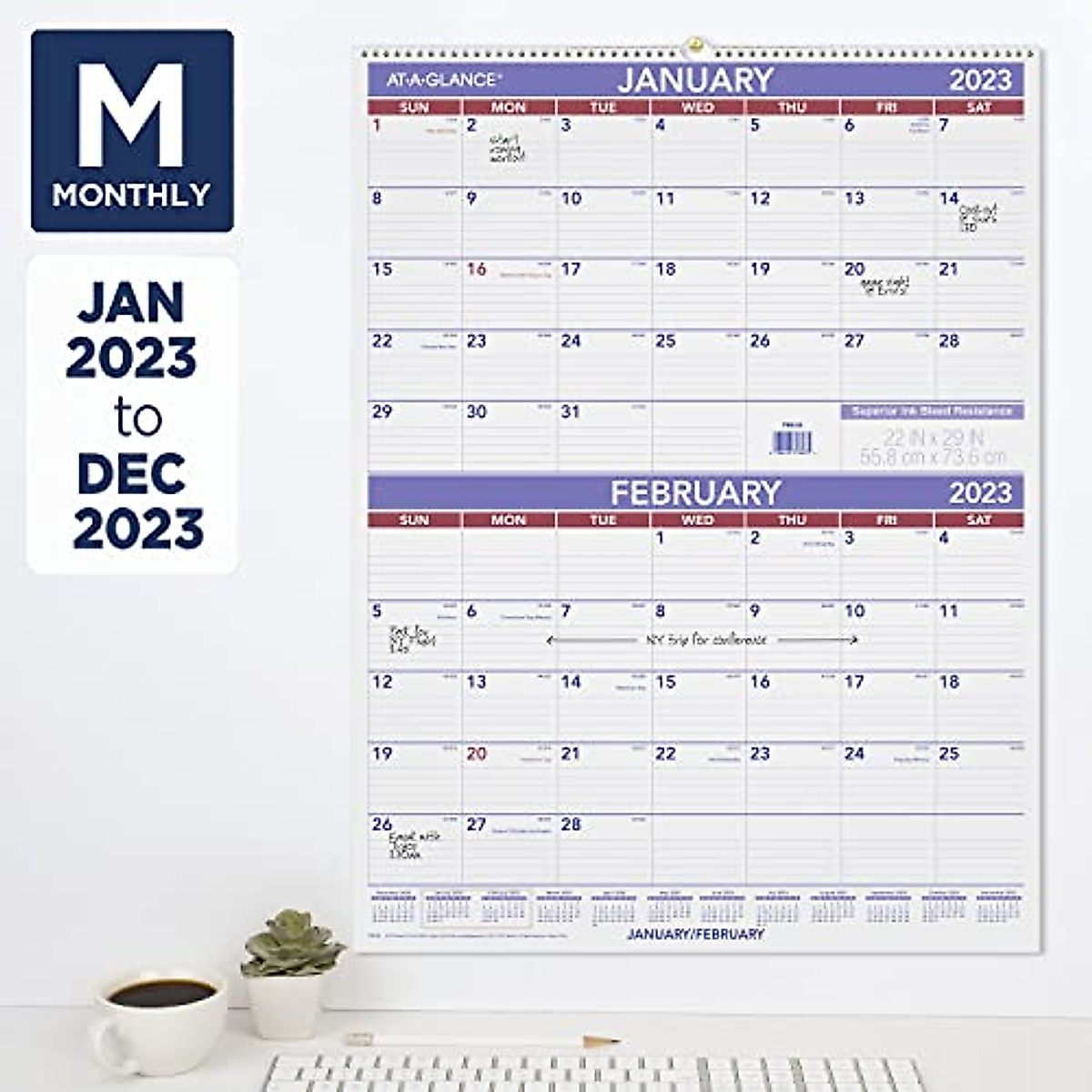 AT-A-GLANCE 2023 Wall Calendar, 22" x 29", Large, 2 Month Reference (PM928)