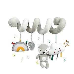 Blublu Park Baby Car Seat Toys, Activity Spiral Plush Hanging Wrap Around Pram Pushchair Stroller Toys, Sensory Early Education Toy for Toddler, Grey Fox