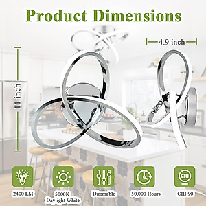 Kondras Acrylic LED Ceiling Light, 5000K Daylight White LED Ceiling Light for Hallway, Modern Kitchen Light Fixture Ceiling, Chrome Metal Close to Ceiling Light for Bathroom Dinng Room, 2 Pack