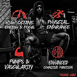 Insane Labz Psychotic Gold, High Stimulant Pre Workout Powder, Extreme Lasting Energy, Focus, Pumps and Endurance with Beta Alanine, DMAE Bitartrate, Citrulline, NO Booster, 35 Srvgs