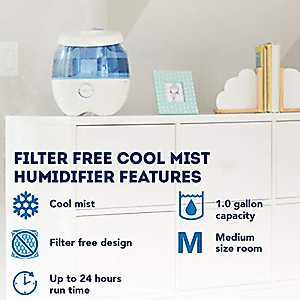 Vicks Sweet Dreams Cool Mist Humidifier, Blue, Medium Room, 1 Gallon Tank – Filter Free Cool Mist Humidifier for Baby and Kids Rooms with Light Up Display, Works with Vicks VapoPads