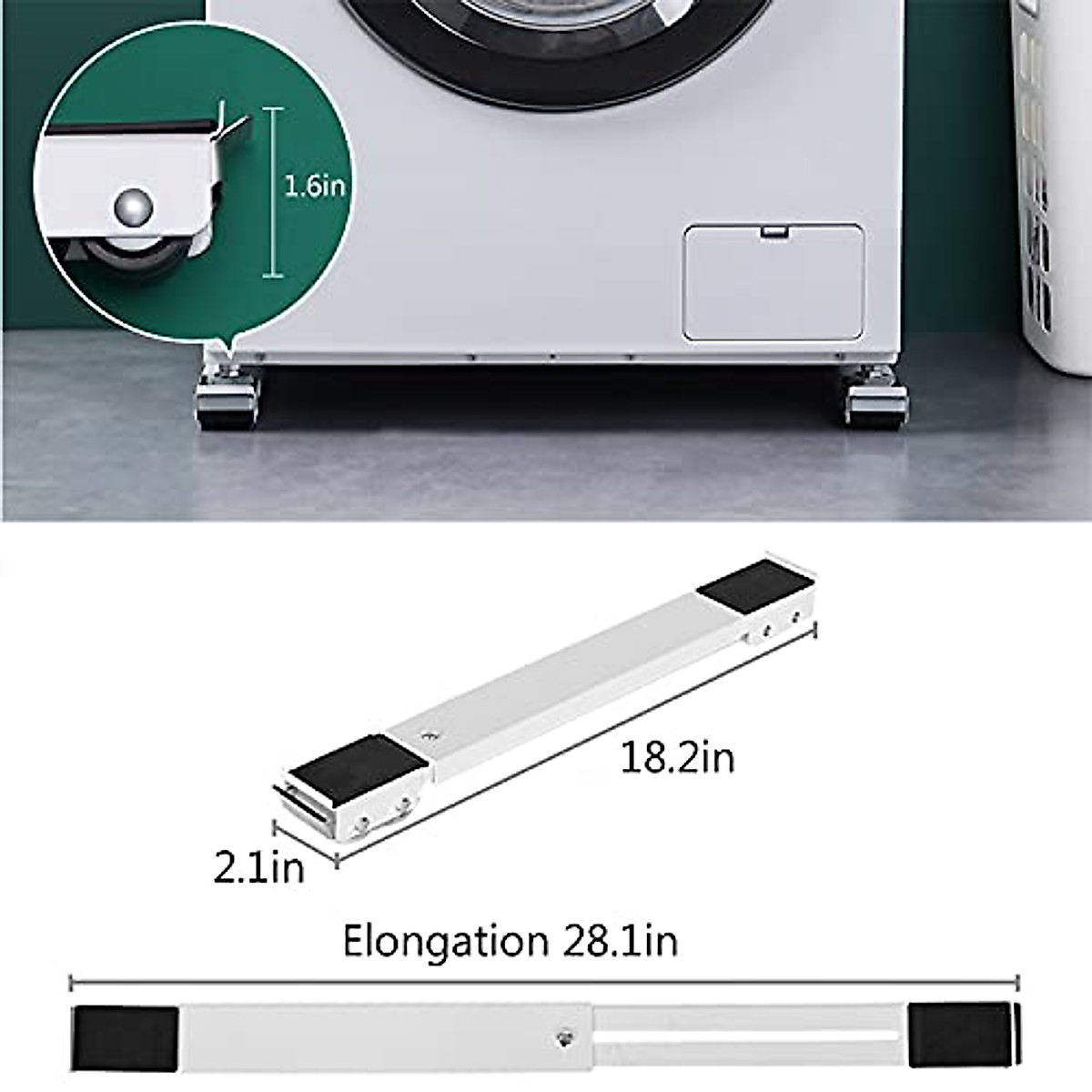 NW 1776 Two Movable/Adjustable Washing Machine Bases, Washing Machine Stand With Brake, Refrigerator Base Mobile Cart,Suitable for Refrigerator Base, Dryer Base, Washing Machine Base, White