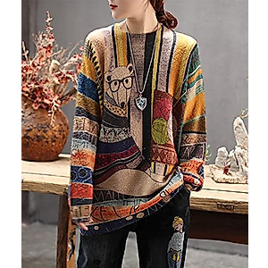 YESNO Women Sweater Graphic Oversized Pullover Sweaters Casual Loose Long Sleeve Knit Tops M S01 CR31